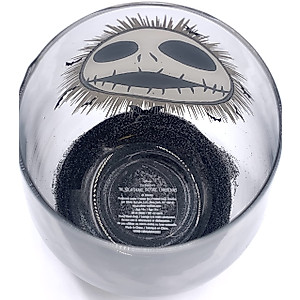 Disney Tim Burton’s The Nightmare Before Christmas Jack Skellington Face 20 Ounce Stemless Wine Glass with Glitter Base - Official Kitchen Collectible Novelty Drinkware Gifts