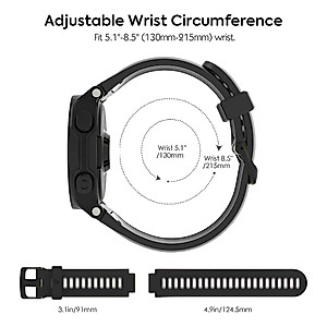 MoKo Soft Silicone Watch Band Compatible with Garmin Forerunner 735XT/220/230/235/235 Lite/620/630/Approach S20/S6/S5,Adjustable Replacement Sport Strap - Black & Gray