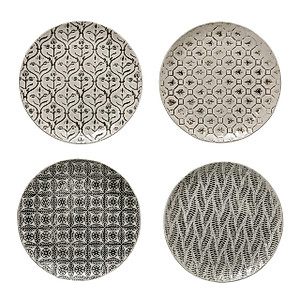 Creative Co-Op Set of 4, 7.75" Round Stoneware Plate Dinnerware, Multi