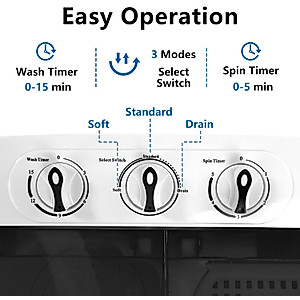 ROVSUN Portable Washing Machine, 15LBS Mini Compact Twin Tub with Washer(9lbs) & Spiner(6lbs) & Built-in Pump Draining for Apartment Camping College Dorm Home RV