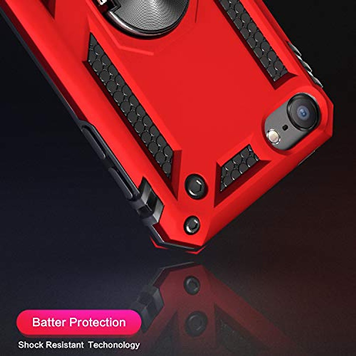 iPod Touch 7 Case, iPod Touch 6 Case with Car Mount,IDweel Hybrid Rugged Shockproof Protective Cover with Built-in Kickstand for iPod Touch 5 6 7th Generation, Red