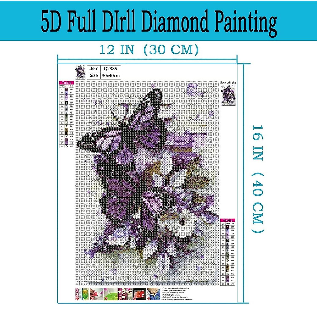 Diamond Painting Kits for Adults DIY 5D Round Full Drill Butterfly Flowers Diamond Art Adult 5d Diamond Painting Very Suitable for Home Leisure and Wall Decoration 11.8x15.7 (Inches) Diamond Painting