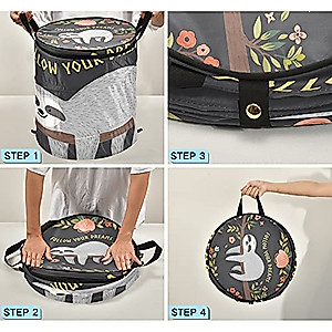 Cute Baby Sloth On The Tree Pop Up Laundry Hamper With Lid Foldable Laundry Basket With Handles Collapsible Storage Basket Clothes Organizer for Apartment Camping Picnic