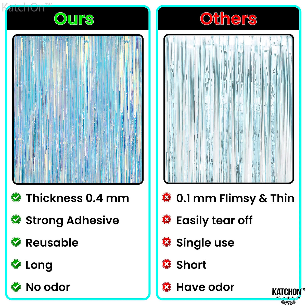 KatchOn, XtraLarge Neon Iridescent Streamers - 3.2x6.5 Feet Iridescent Party Decorations | Iridescent Fringe Curtain, Bachelorette Party Decorations | Iridescent Backdrop, Mermaid Birthday Decorations