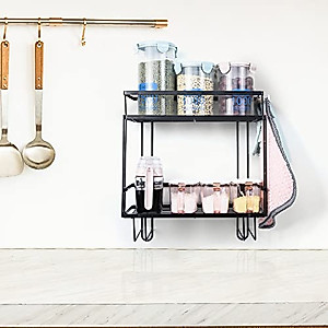 BEJICAN Over Toilet Storage Shelf Bathroom Organizer Free Standing Restroom Organizers with Adhesive Base and Hooks,Anti-Tilt No Drilling Wall Mounting Rack,Space Saver(Black, 2-Tier)