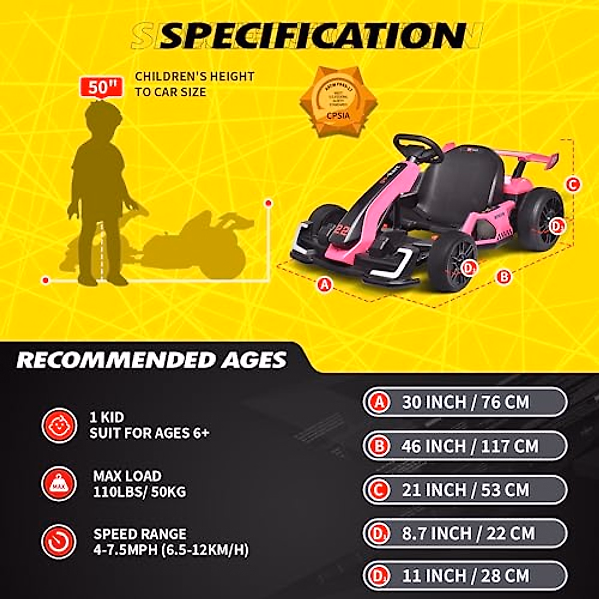Blitzshark 24V Kids Go Kart 300W Powerful Electric Pedal Go Kart Outdoor Race Toy for Kids, with 2X150W Strong Motors, Drift/Sports Mode, EVA Tires, Brake Pedal, 4-Level Length Adjustment, Pink