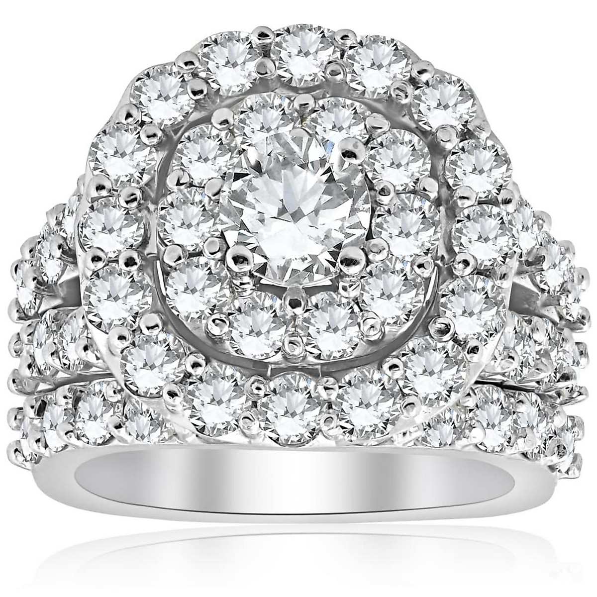 4 1/3 ct Diamond Cushion Double Halo Engagement Ring Wedding Set 10k White Gold - Size 5