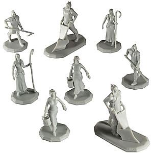 Monster Townsfolk Mini Fantasy Figures - 8pc Paintable Fieldworker Non Player Character NPC Miniatures - 1" Hex-Sized Compatible with DND Dungeons Dragons, Pathfinder, Tabletop Games