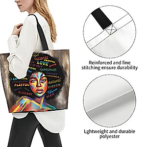LMSM Woman Beach Tote Bag African American Cute Black Girl Pink Large Casual Shoulder Handbag Travel Bag For Work Travel Business Shopping