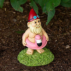 Kwirkworks Funny Garden Gnome - Flamingo Pool Float Lawn Statue Figurine - Fun Gift