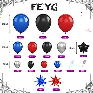 Blue Red Black Balloons Garland Arch Kit, Spider Balloons Arch Kit with Metallic Silver Balloon Star mylar balloons for Boys Kid Spider Theme Birthday Baby Shower Man Superhero Party Decortions