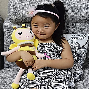 BABOLI Emotional Support Bee Stuffed Animal with Smile Face and Yellow Wings Soft Plush Fuzzy Bumblebee Toy Pillow Pretty Sweet Gifts for Honey Kids or Stuff Collection 12 Inches