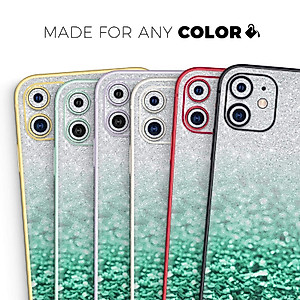 Design Skinz Aqua Green & Silver Glimmer Fade - DesignSkinz Protective Vinyl Decal Wrap Skin Cover Compatible with The Apple iPhone 12 Pro (Full-Body, Screen Trim & Back Glass Skin)