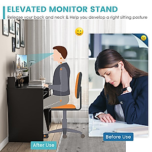 HAPPYGRILL Computer Desk with Monitor Stand, Home PC Office Desk with Keyboard Tray, Drawer & CPU Stand, Study Writing Desk Home Workstation Desk with Display Shelf