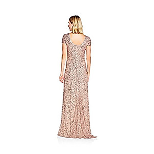 Adrianna Papell Women's Short-Sleeve All Over Sequin Gown, Rosegold, 10