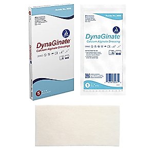 Dynarex DynaGinate Calcium Alginate Wound Dressing - Sterile, Non-Stick Topical Wound Pads - Absorbent Gel Patches For Moderate To High Exuding Cuts - 4"x 8", Box of 5