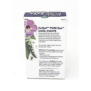 Vicks Zzzquil Pure Zzzs Cool Nights, Night Sweats Reducing, Melatonin Sleep Aid, 30 Tablets