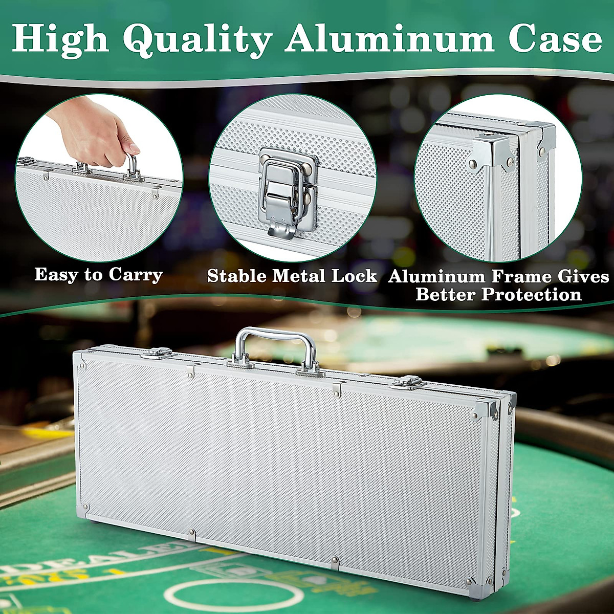 ECOTOUGE Poker Chip Set 500 with Case, Poker Set with 11.5 Gram Chips, Cards, Dices, Buttons and Aluminum Case for Texas Holdem Blackjack Gambling, Home Game with Family and Friends, White