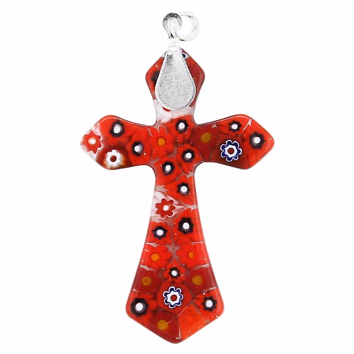 GlassOfVenice Murano Glass Red Millefiori Elegant Cross Pendant
