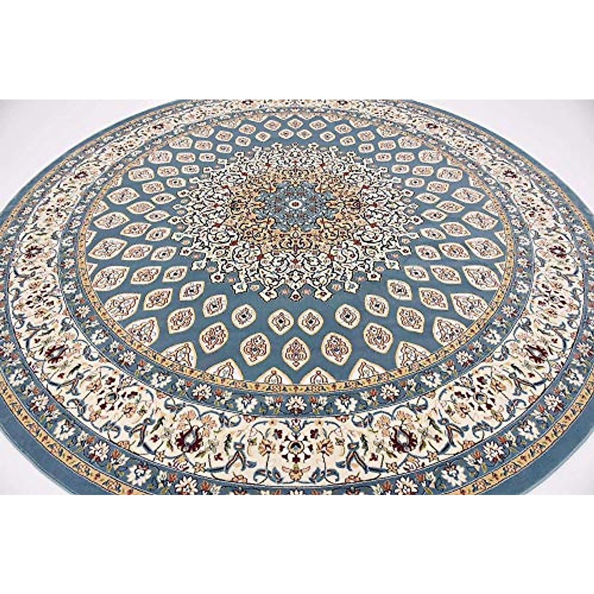 Unique Loom Narenj Collection Classic Traditional Textured Medallion Pattern Design Area Rug, 10' Round, Blue/Burgundy
