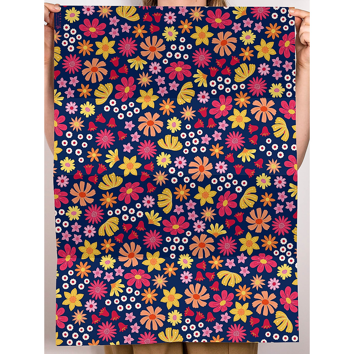 CENTRAL 23 Floral Wrapping Paper - Boho Wrapping Paper - 6 Sheets Blue Gift Wrap - Midnight Flowers - Hippie - Birthday Wrapping Paper For Women - Comes With Cute Stickers