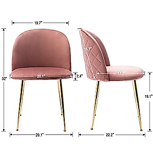 Kmax Modern Velvet Dining Chairs, Upholstered Living Room Accent Chairs, Gold Vanity Chairs, Set of 2 - Pink