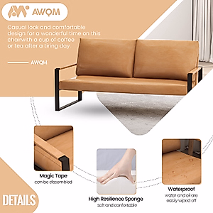 AWQM PU Leather Love Seats Sofa, 45" Mini Upholstered Couch for Small Space, Modern Accent Chair with Armrest and Removable Cushions, 2-Seater Lounge for Living Room, Bedroom, Office (Brown)