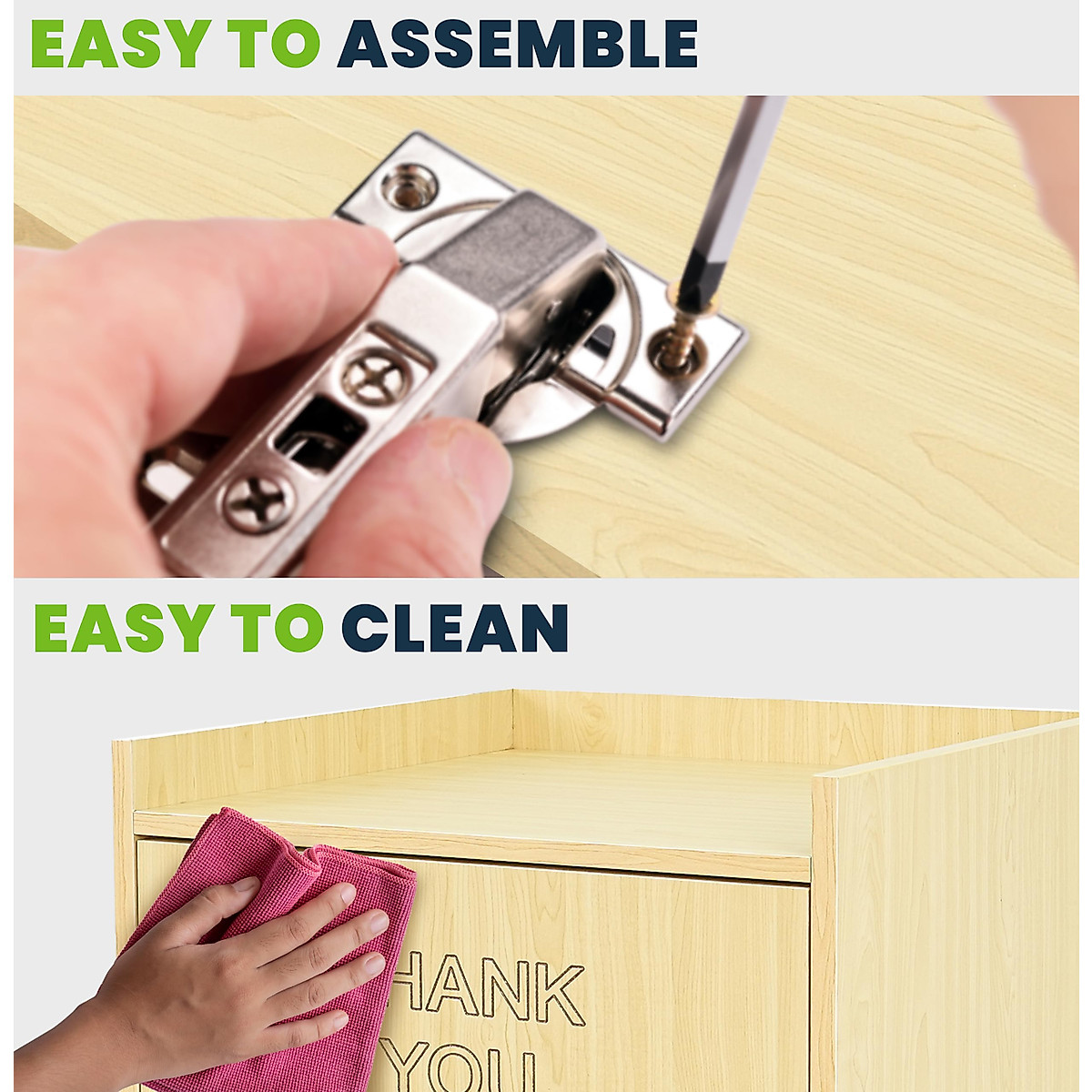 Alpine Restaurant Trash Can Cabinet with Tray Holder - Thank You Trash Can, Commercial Trash Can 40 Gallon Garbage Can Cabinet for Restaurants, Cafeterias (Oak)