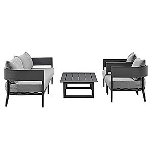Armen Living Argiope Modern Outdoor Patio Conversation Set, 4 Piece, Dark Gray