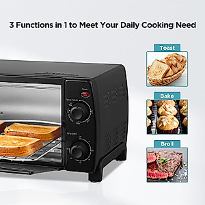 Dominion 4 Slice Small Toaster Oven Countertop, Retro Compact Design, Multi-Function with 30-Minute Timer, Bake, Broil, Toast, 1000 Watts, 2-Rack Capacity, Black