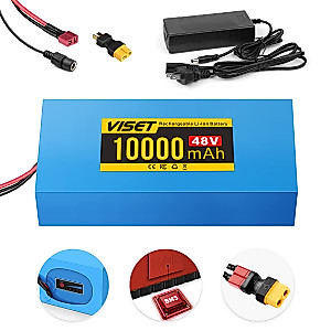 VISET Ebike Battery Pack 48V 20Ah 14Ah 10Ah Electric Bike Battery Li-ion with 2Ah Charger for 350W 450W 750W 500W 800W 1000W Electric Bicycle Motor (48V 10Ah 200W-800W)
