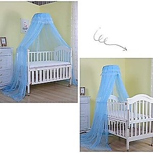 Cdycam Baby Infant Toddler Bed Dome Cots Mosquito Netting Hanging Bed Net Mosquito Bar Frame Palace-Style Crib Bedding Set (Blue Mosquito Netting Only, Without Stand)