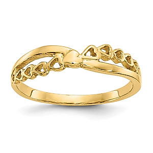 Size - 4.75 - Solid 14k Yellow Gold Fancy Unique Love Heart Ring (1 to 5 mm)