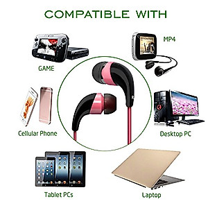 NEM Universal in-Ear Earbuds Headphones Sweatproof Stereo Bass with Microphone/Playback Control, for iPhone, iPod, iPad, Samsung, Huawei, LG, Android Smartphone, Tablets, MP3 Players (Pink)
