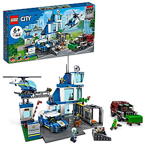 LEGO City Police Station with Van, Garbage Truck & Helicopter Toy 60316, Gifts for 6 Plus Year Old Kids, Boys & Girls with 5 Minifigures and Dog Toy