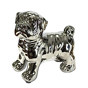 Sagebrook Home Ceramic Pug Dog Figurine, Accent Piece Sculpture Home Decor Collectible, Craft Ornament Art Statue Decoration for Interior Design, 4.5" x 3" x 5", Silver