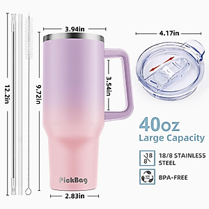 40 oz Tumbler with Handle and Straw, 100% Leak Proof Tumblers Cup, Stainless Steel Insulated Travel Coffee Mug, Keeps Drinks Cold for 24 Hours or Hot for 10 Hrs, Fit for Car Cup Holder, PurplePink
