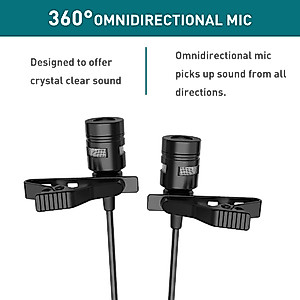 PoP voice Premium 16 Feet Dual-head Lavalier Microphone, Professional Lapel Clip-on Omnidirectional Condenser Mic for Apple iPhone,Android,PC,Recording Youtube,Interview,Video Conference,Podcast
