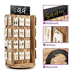Pinzoveco Rotating Earring Display Stands for Selling with Adversitsing Board, Real Wood Jewelry Display Stand for Vendors, Large Capacity Earring Cards for Selling Rack Holder (Carbonized Brown)