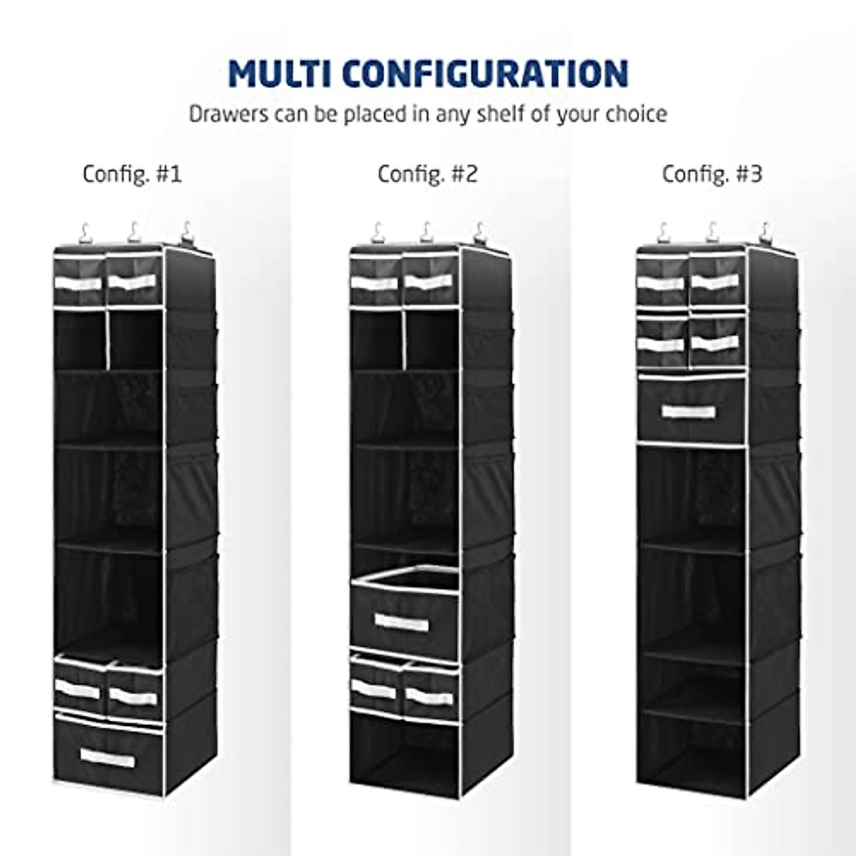 9 Shelf Hanging Closet Organizer with 5 Drawer Organizers, Baby Nursery Closet, Diaper Caddy Organizer, Slotted Storage Baskets, Hanging Drawers, Dorm Room Closet with Foldable Cube Storage Bins
