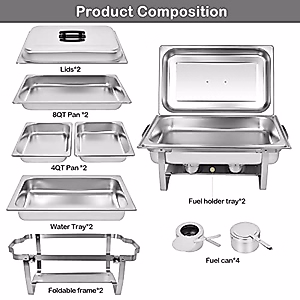 ORNKAT Food Warmers For Parties [2 Pack] 8QT Stainless Steel Chafing Dish Buffet Set,Party Wedding Event Warming Trays For Food With 1*Full Tray+2*Half Trays