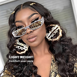 HAOQINA Custom Name Earrings Personalized Bamboo Hoop Earrings 18K Gold Plated Customize Earrings for Women Hip-Hop Fashion Jewelry Gift