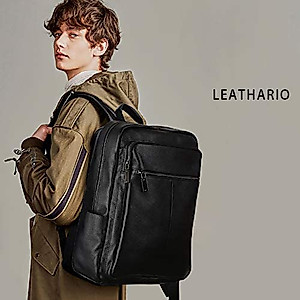 Leathario Men's Backpack Genuine Leather Laptop Backpack 16 Inch Luxurious Vintage Large Capacity Business Retro Travel Duffle Bag Overnight Weekender Daypack (Black-55)