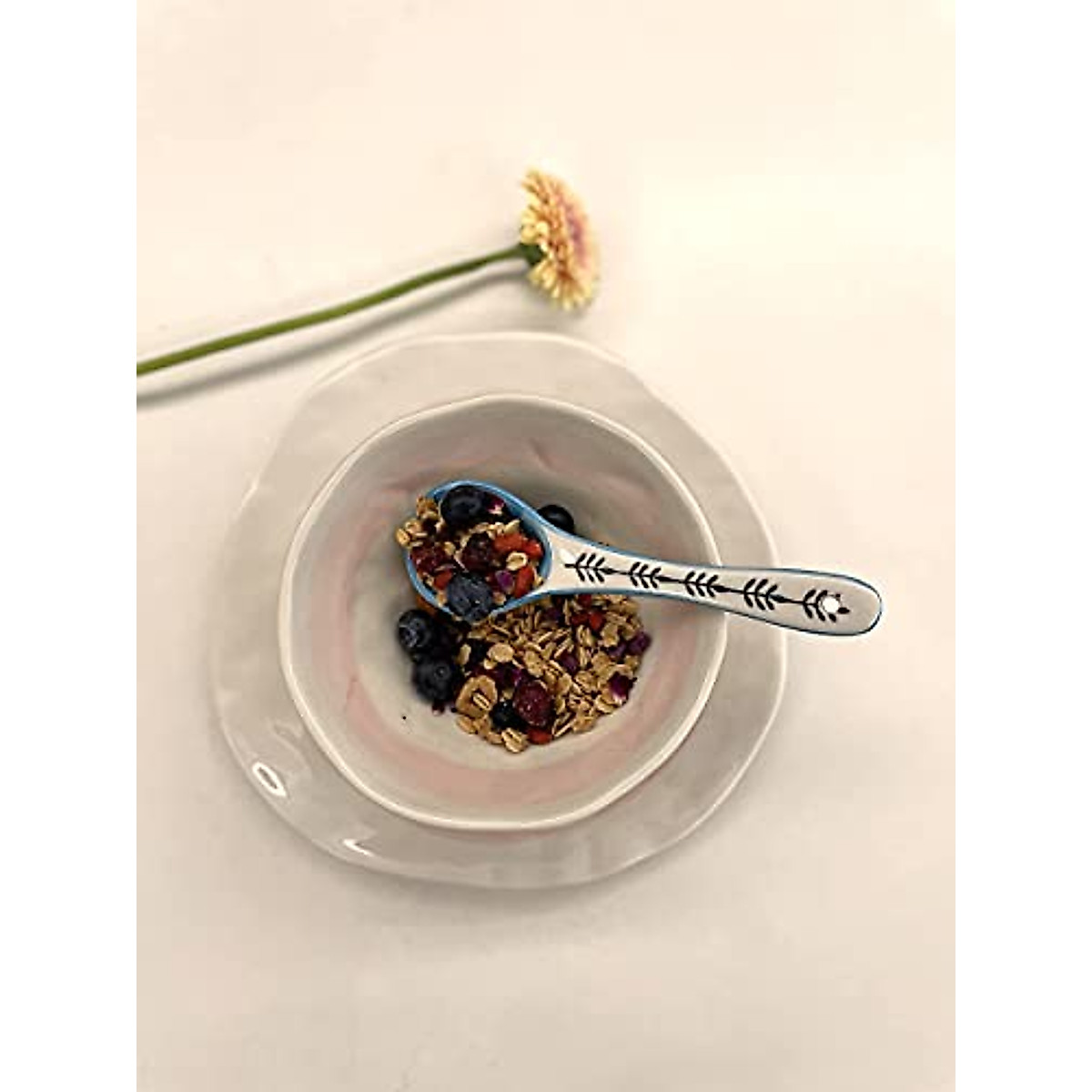 heart & home Ceramic Soup Spoons Set of 6, Wonton Soup Spoons Ceramic, Round Soup Spoons, 6-1/2" L, Multicolor