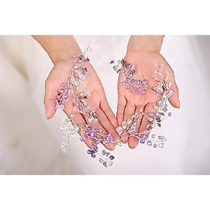 Denifery Purple Bridal Wedding Hair Vine Purple Natural Stone Hair Vine Crystal Headpieces Bride Hair Accessories for Women and Girls