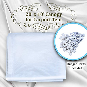 BenefitUSA Canopy ONLY 10'x20' Carport Replacement Canopy Outdoor Tent Garage Top Tarp Shelter Cover w Ball Bungees (White)