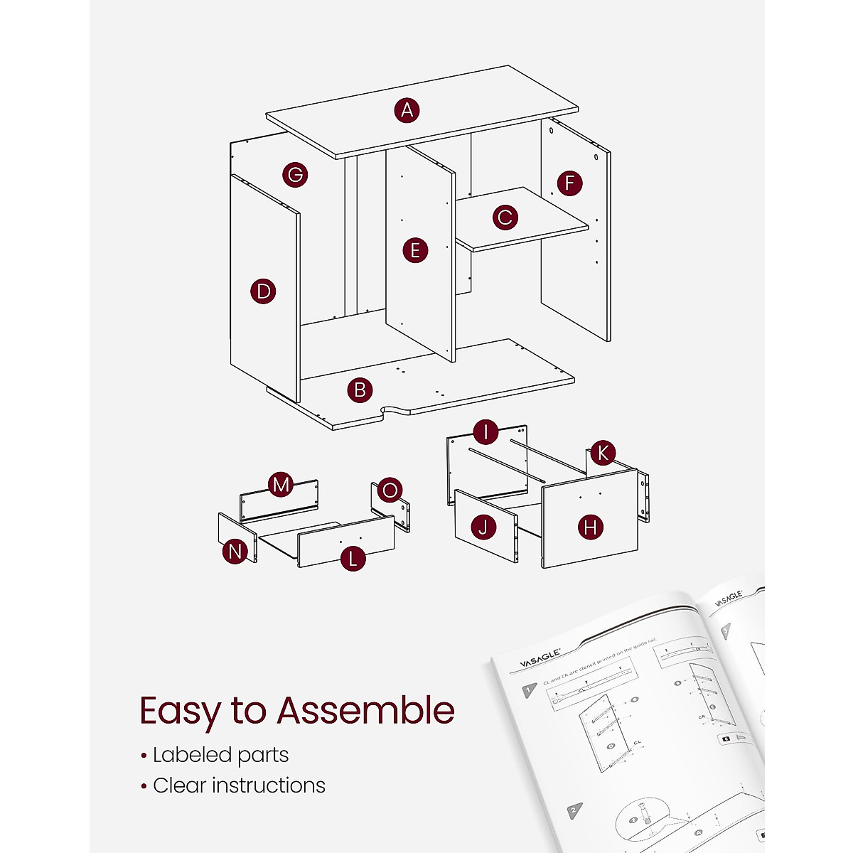VASAGLE Lateral File Cabinet, Home Office Printer Stand, 3-Drawer Mobile Filing Cabinet with Open Storage Shelves, for A4, Letter-Size Files, White with Wood Grain UOFC041W46