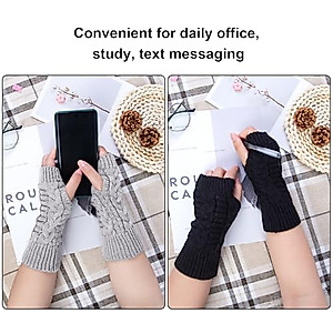 Loritta Womens Fingerless Gloves Winter Warm Knit Crochet Thumbhole Arm Warmers,B1- Black+light Gray(2 Pairs)