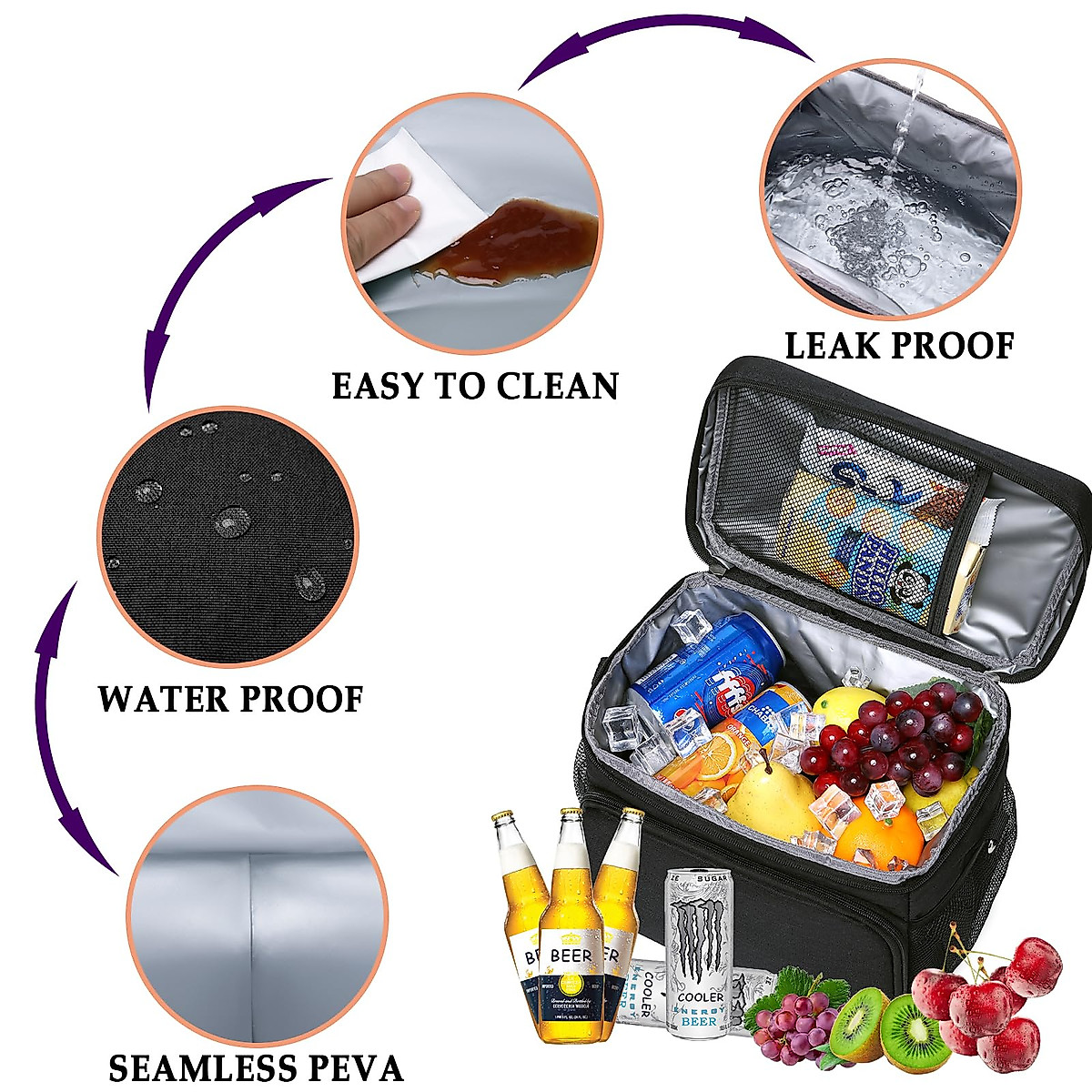 Expandable Cooler Bag - Mini Collapsible Travel Cooler for Car Road Trips Picnic Camping Hiking, Leak Proof Insulated Cooler Bag for Shopping, Reusable Portable Soft Cooler Bag for Airplane, Gray