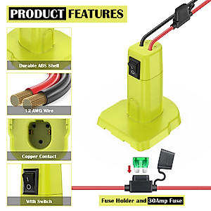 Power Wheels Adapter for Ryobi 18V Battery Adapter Power Wheels Battery Conversion Kit with Switch, Fuses & Wire Terminals, 12AWG Wire, Power Connector for DIY RC Car Toys and Robotics